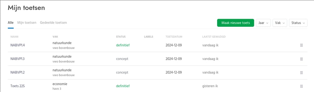 Toets aanmaken in ToetsPers