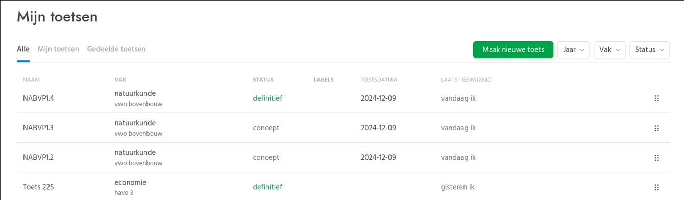 Toets aanmaken in ToetsPers