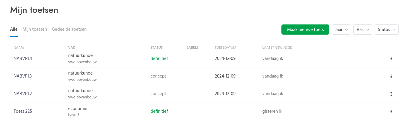 Toets aanmaken in ToetsPers